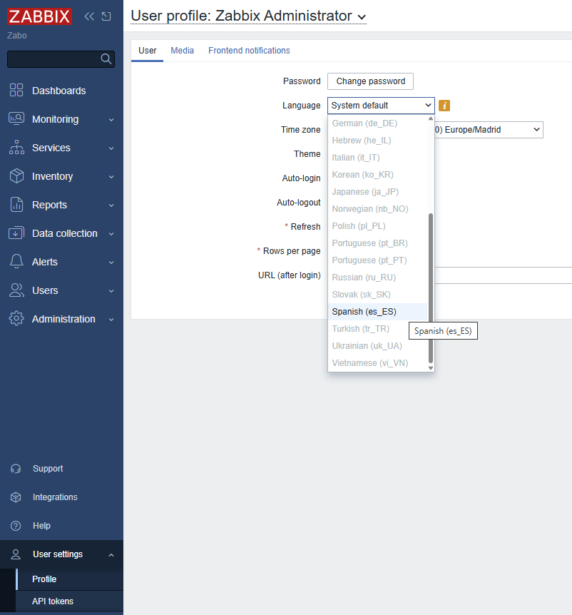 How to change the language of the Zabbix dashboard – Clouding.io